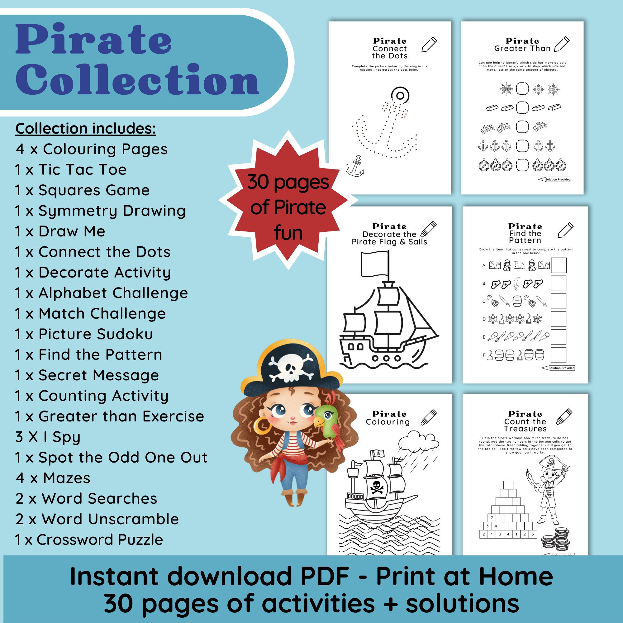 PIRATE Kids Activity Pack, Activity for Kids, Summer Activity, Word ...