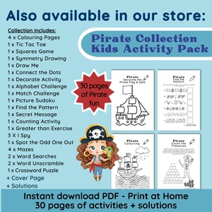 PIRATE Printable Activity Placemat, Activities for Kids, Word Find ...
