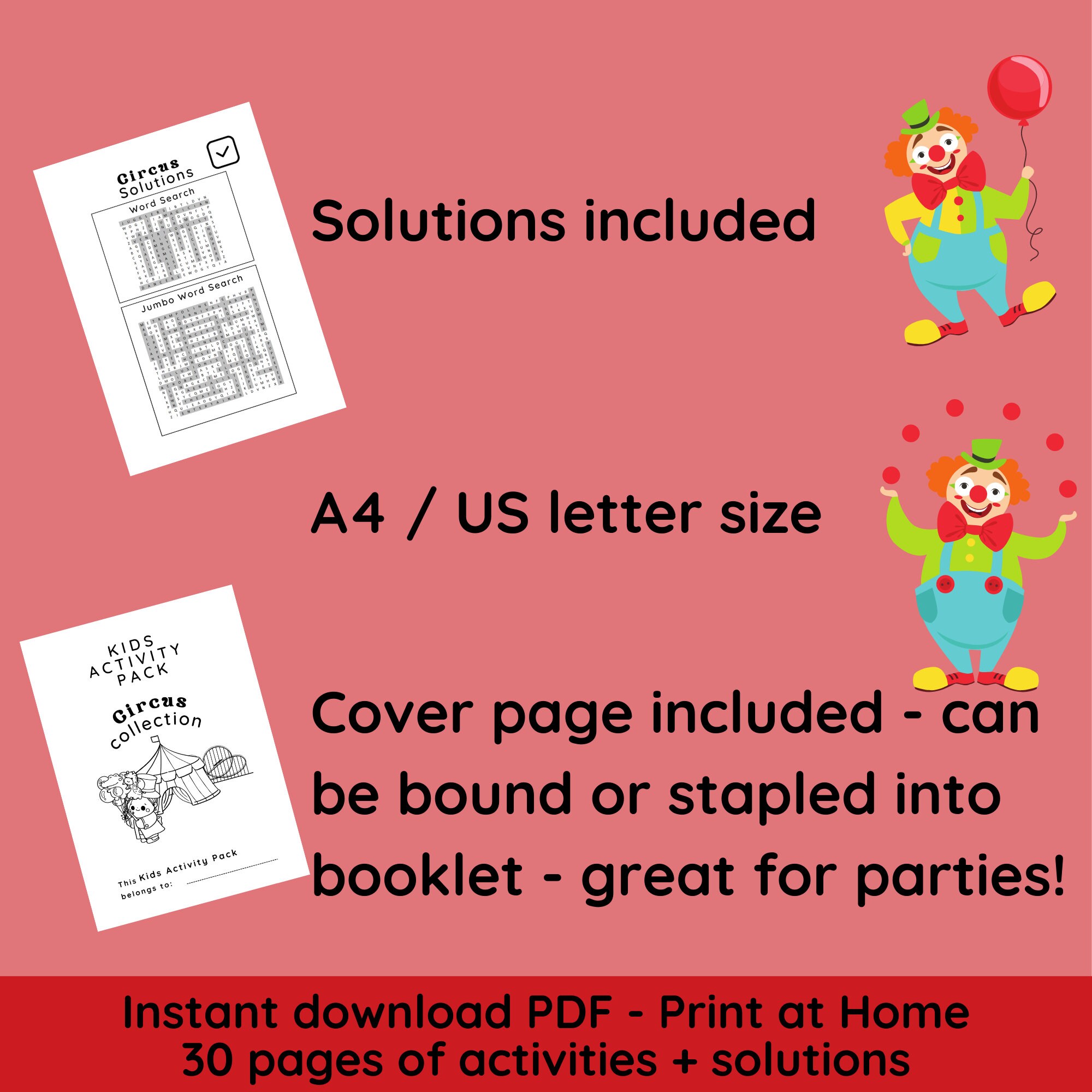 CIRCUS Kids Activity Pack, Activity for Kids, Summer Activity, Word ...