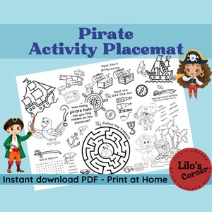 PIRATE Printable Activity Placemat, Activities for Kids, Word Find ...