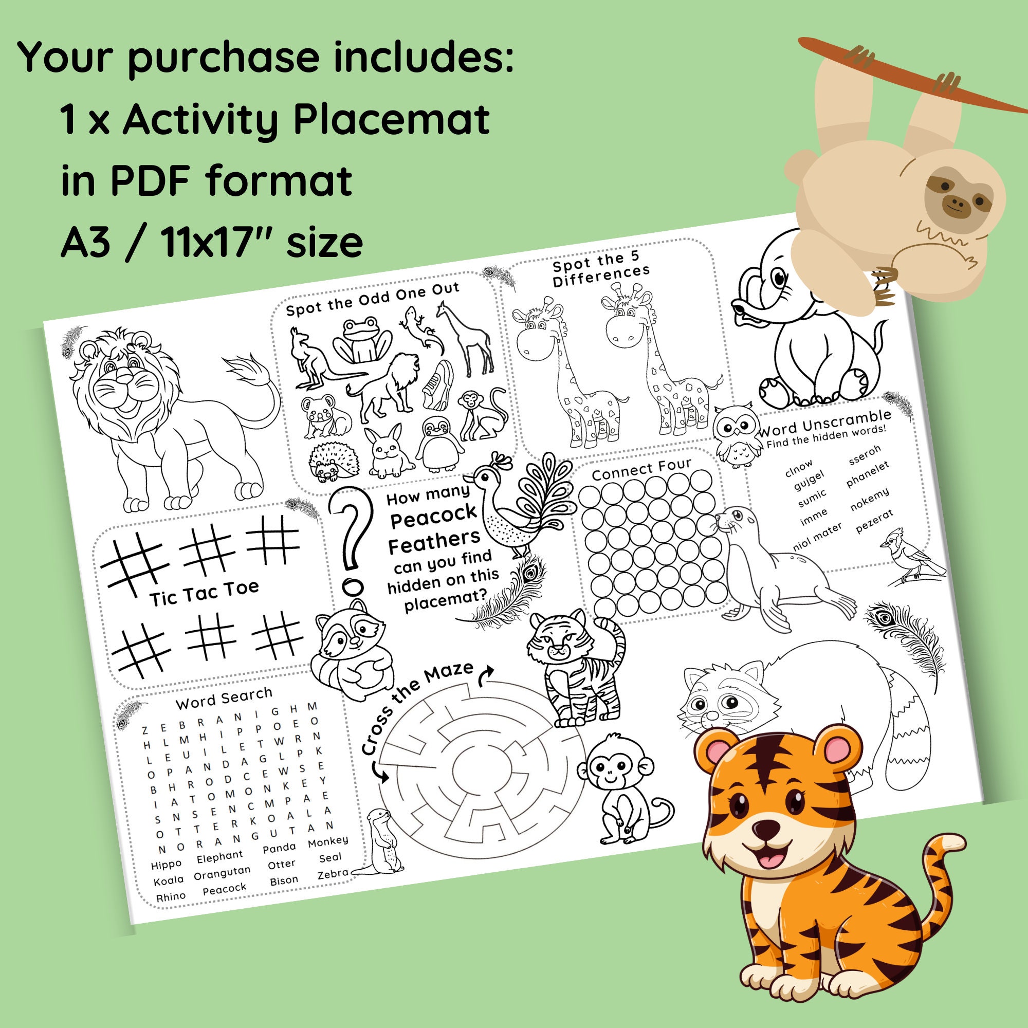ZOO Printable Activity Placemat, Activities for Kids, Word Find, Mazes ...