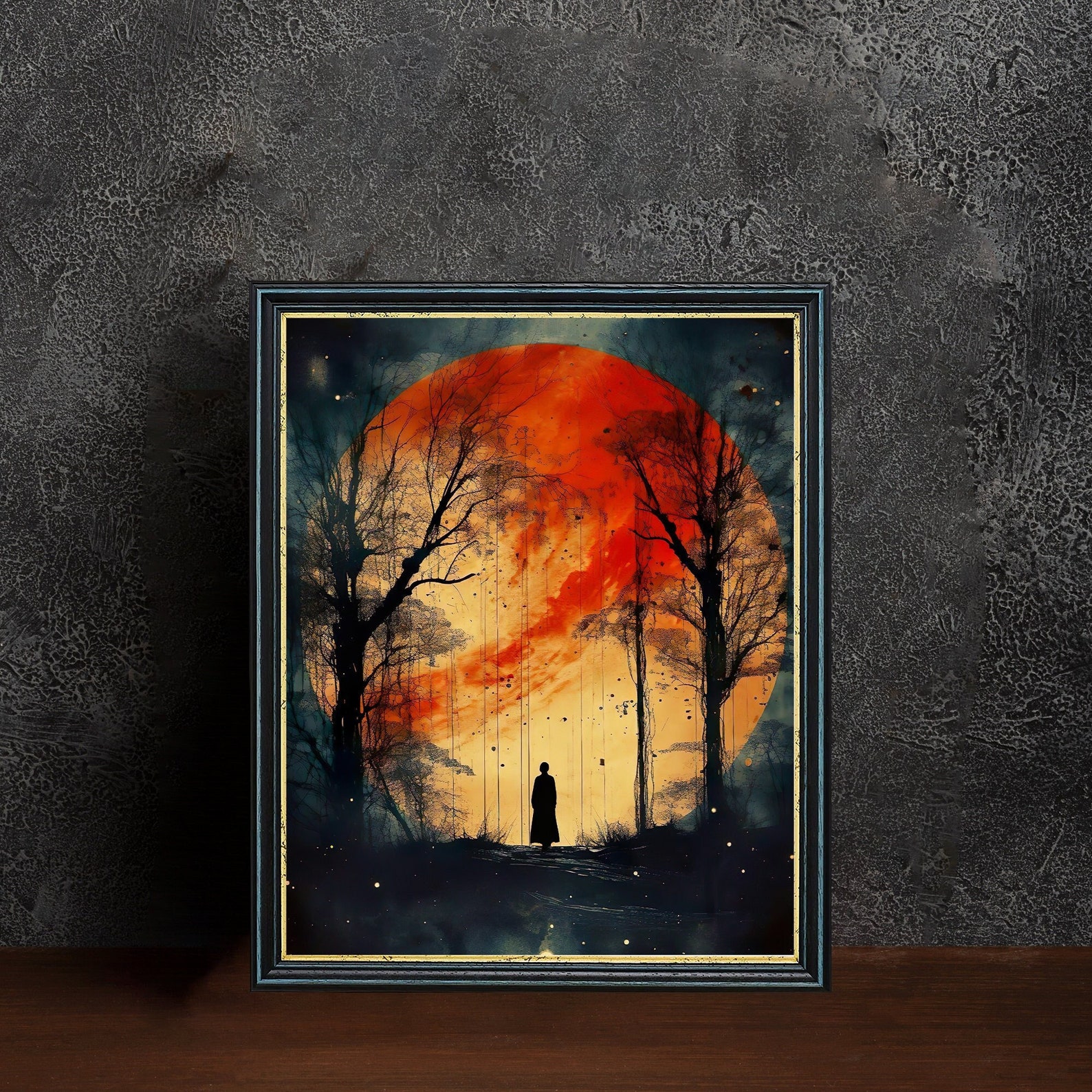 Blood Moon, Printable Wall Art, Dark Moon Art, Moon Art Print, Retro ...