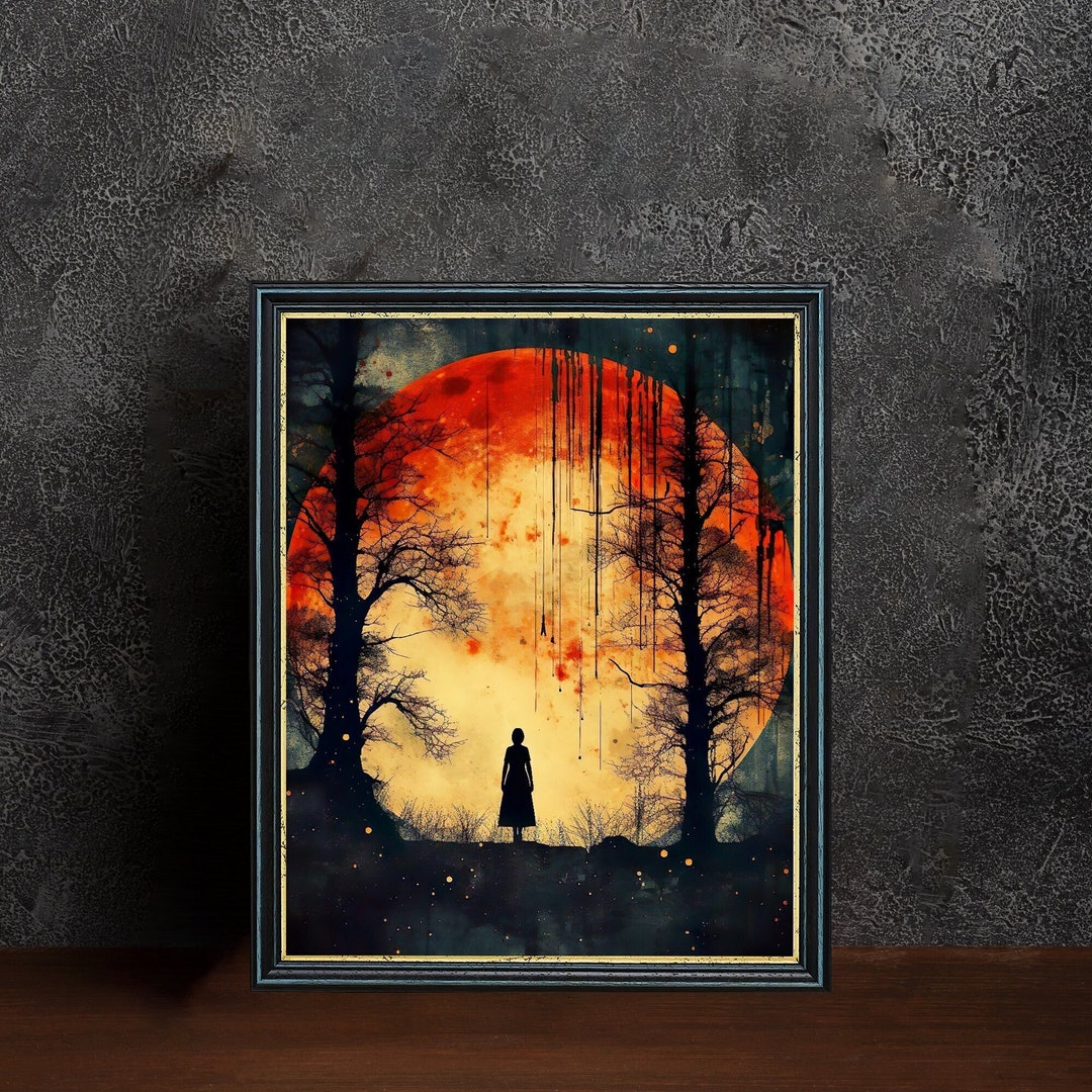 Blood Moon, Printable Wall Art, Dark Moon Art, Moon Art Print, Retro ...
