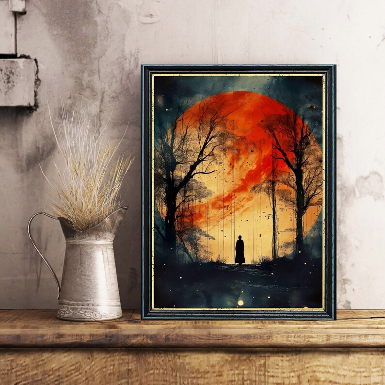 Blood Moon, Printable Wall Art, Dark Moon Art, Moon Art Print, Retro ...