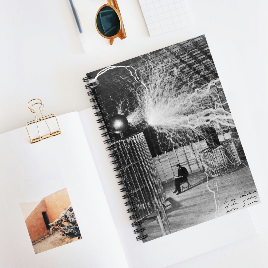 Nikola Tesla With His Tesla Coil, Spiral Notebook Ruled Line Science ...