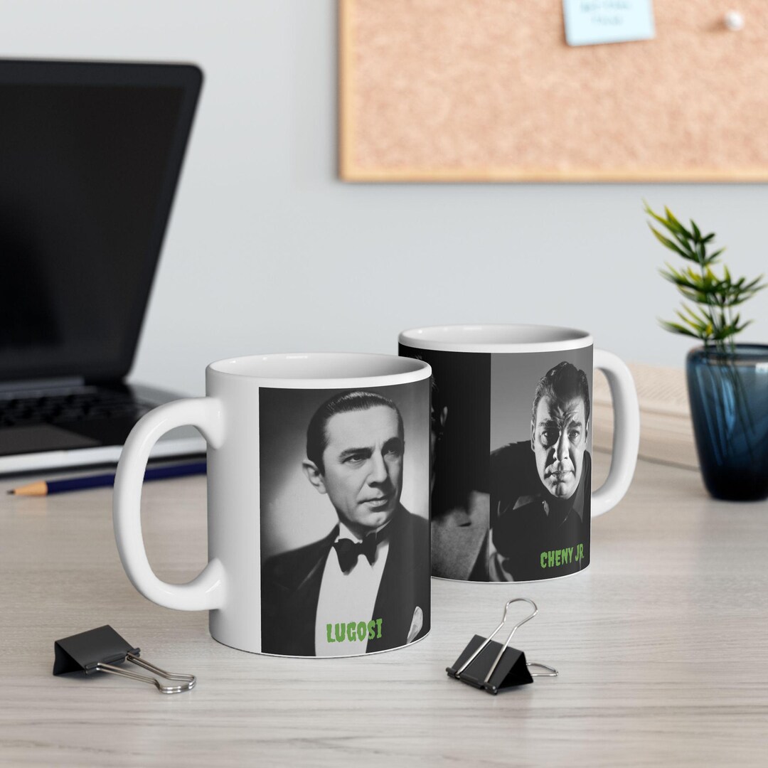Famous Actors of the Classic Horror Movie Era White Ceramic Mug (11oz ...