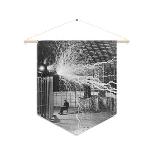 Nikola Tesla With His Tesla Coil Pennant Science/steampunk/science ...