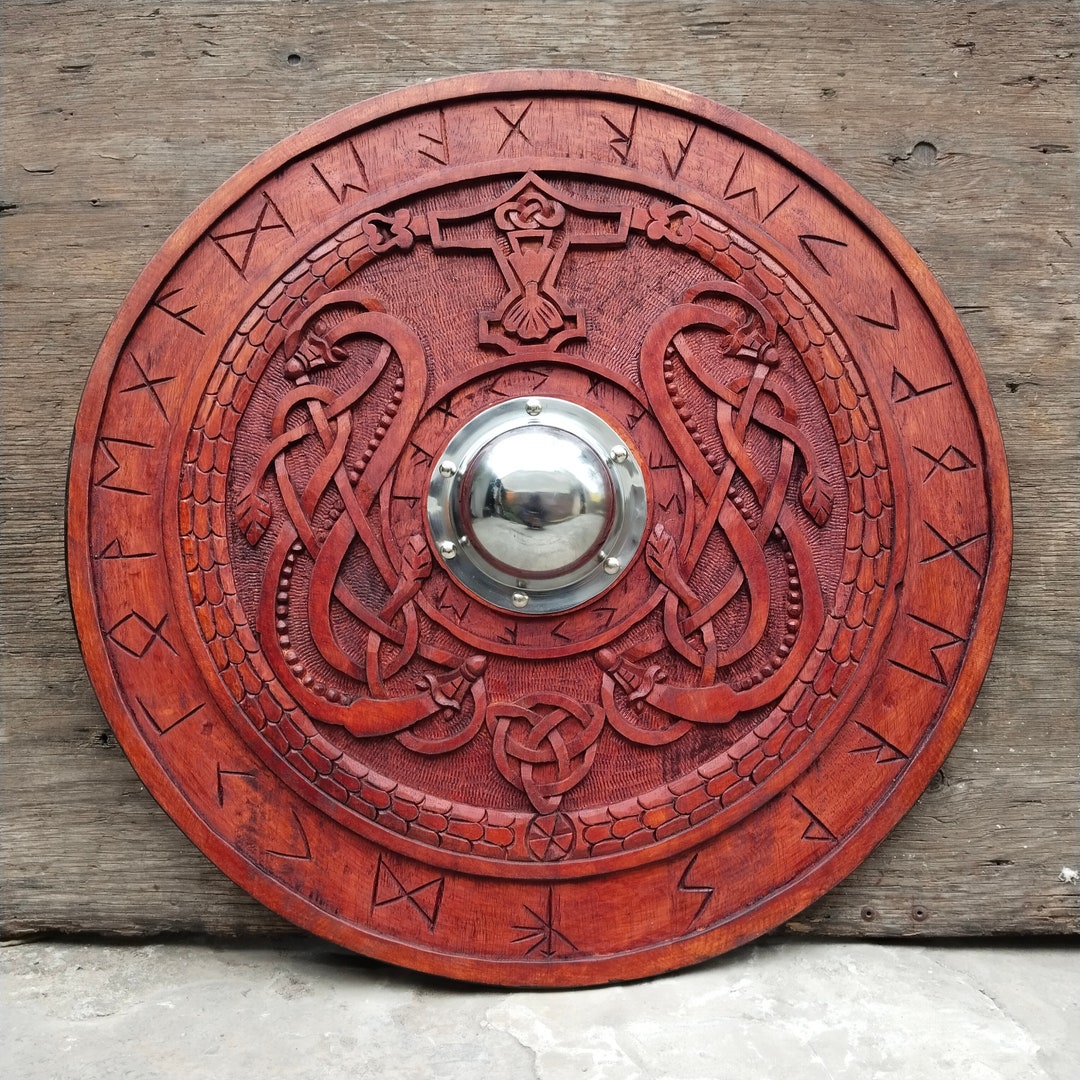 Viking Engraved Wooden Shield Carved Norse Runic Shield - Etsy