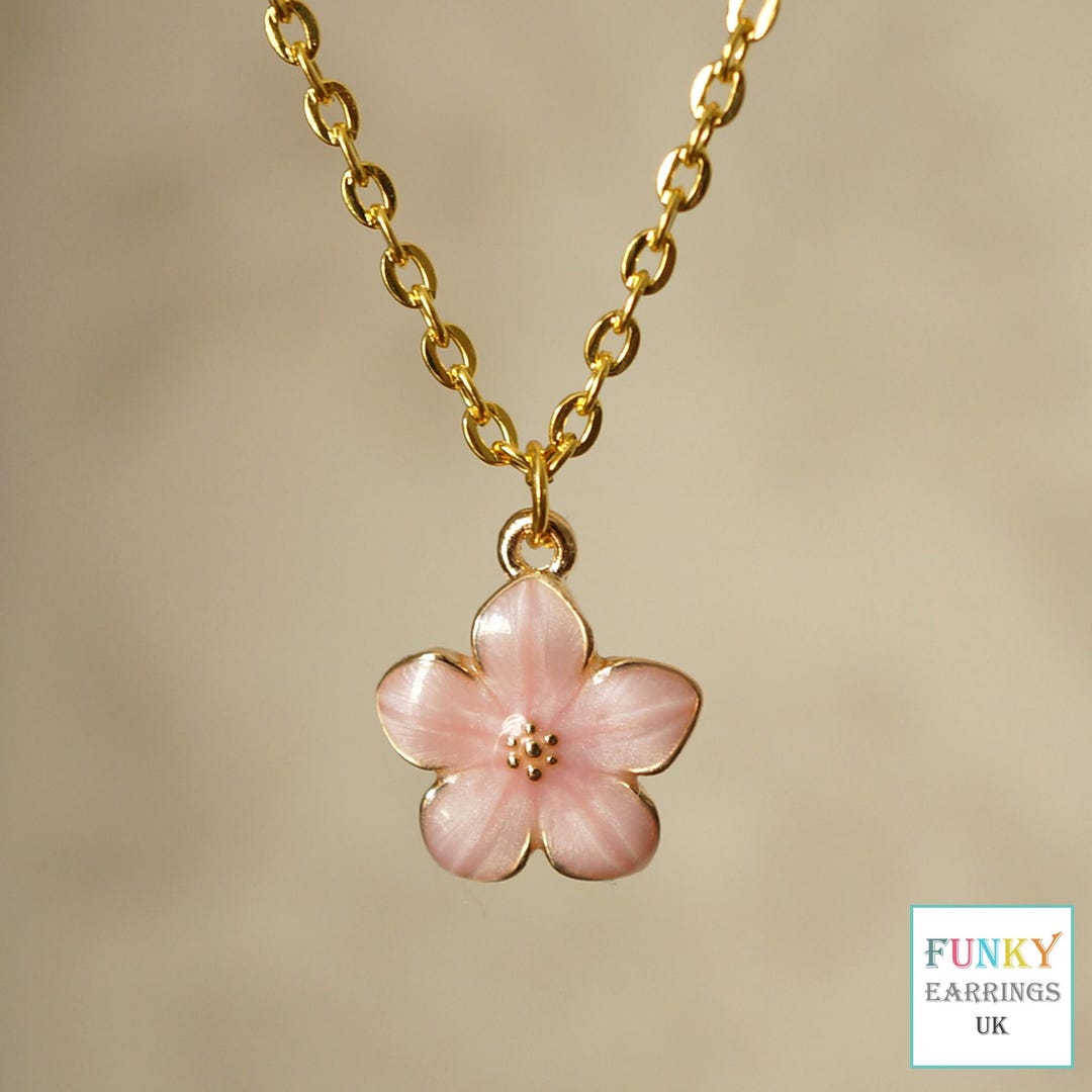 Pink Flower Necklace, Funky Cute Gold and Enamel Flower Jewellery ...