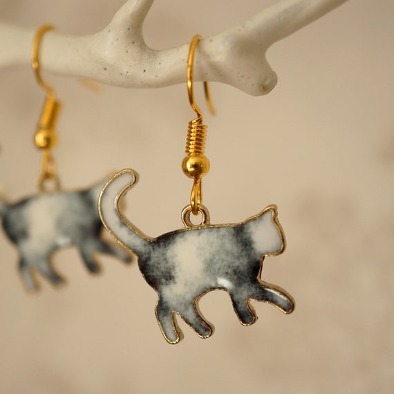 White gold cat earrings store