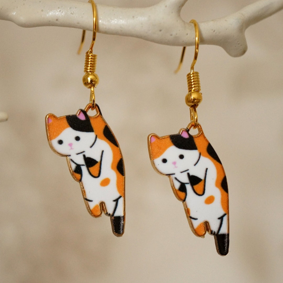 Cute Cat Earrings, Funky Novelty Hanging Kawaii Cat Drop Earrings for ...