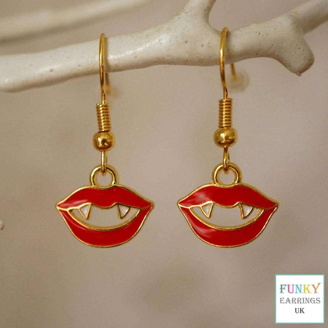Vampire Fang Earrings, Cute Gold and Enamel Halloween Vampire Fangs ...