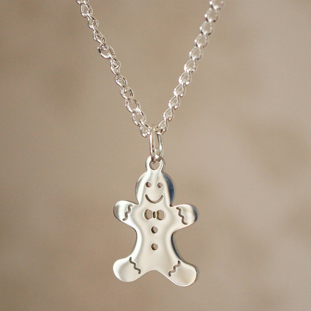 Gingerbread Man Necklace, Cute Festive Silver Christmas Gingerbread Man ...