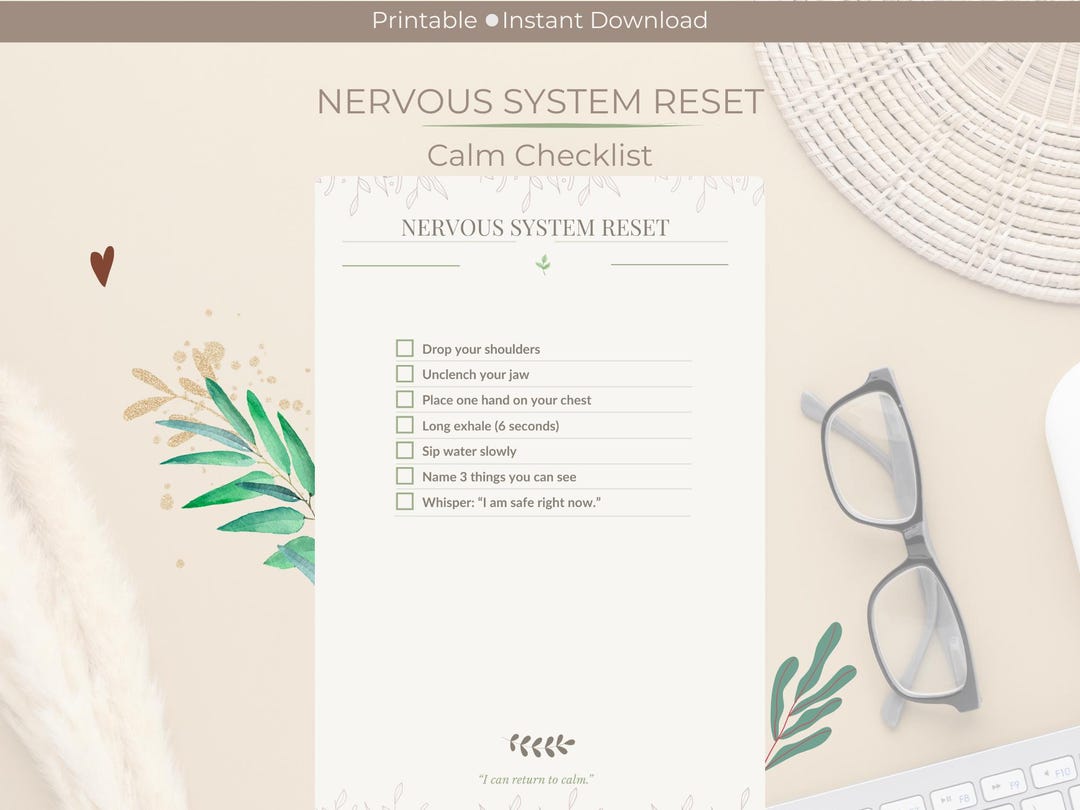 Nervous System Reset Checklist Printable | Calm Self Care | Low ...