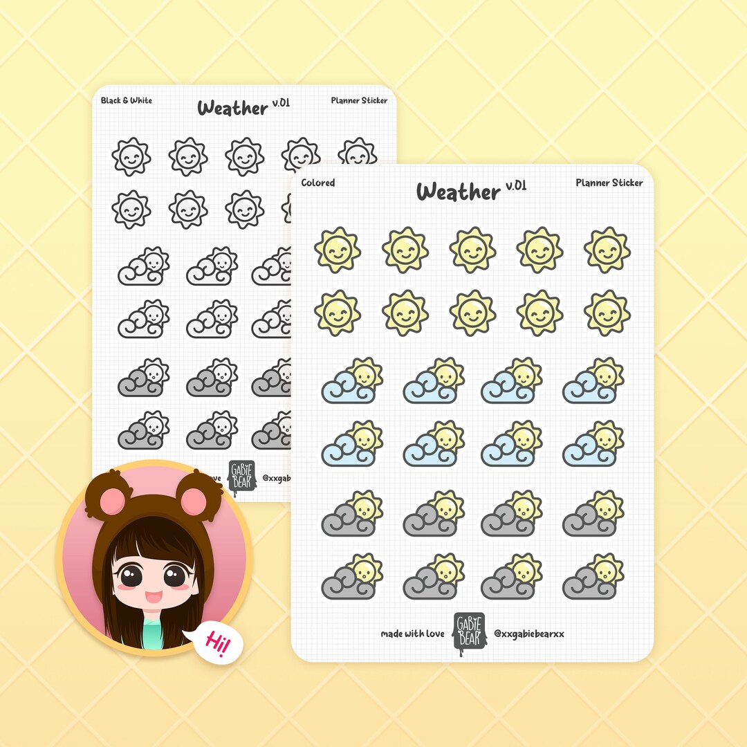 Sunny Weather Icon Sticker | Planner Sticker | Icon Sticker | Journal ...