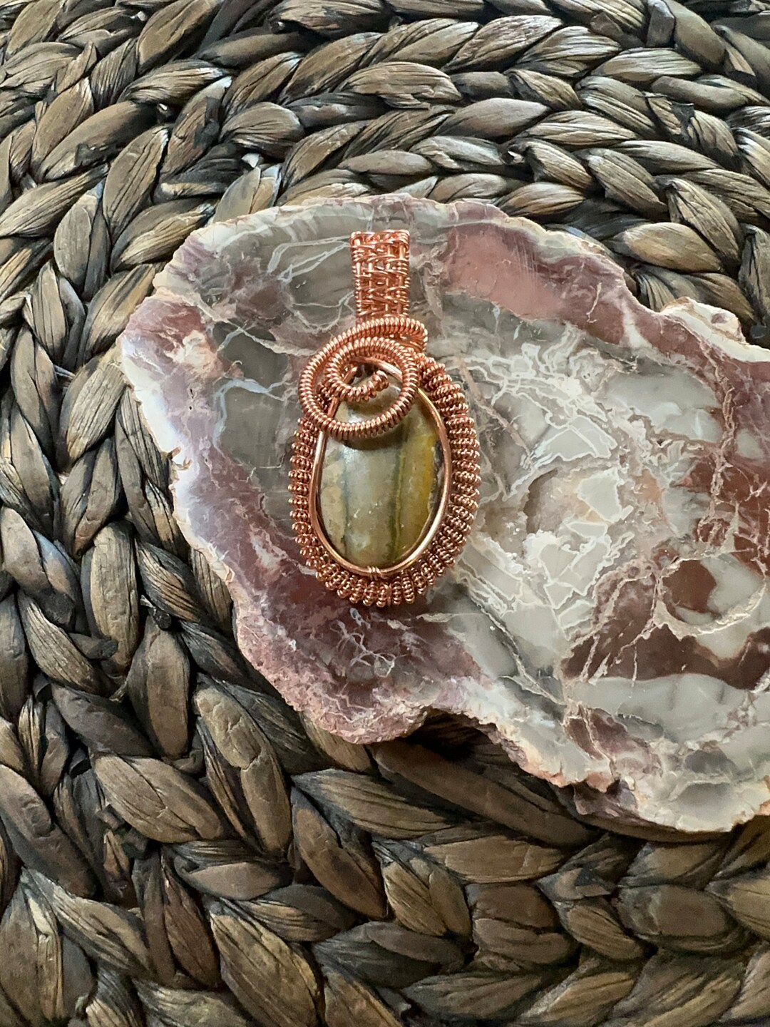 Green Mexican Jasper Crystal Copper Wire Wrapped Pendant - Etsy