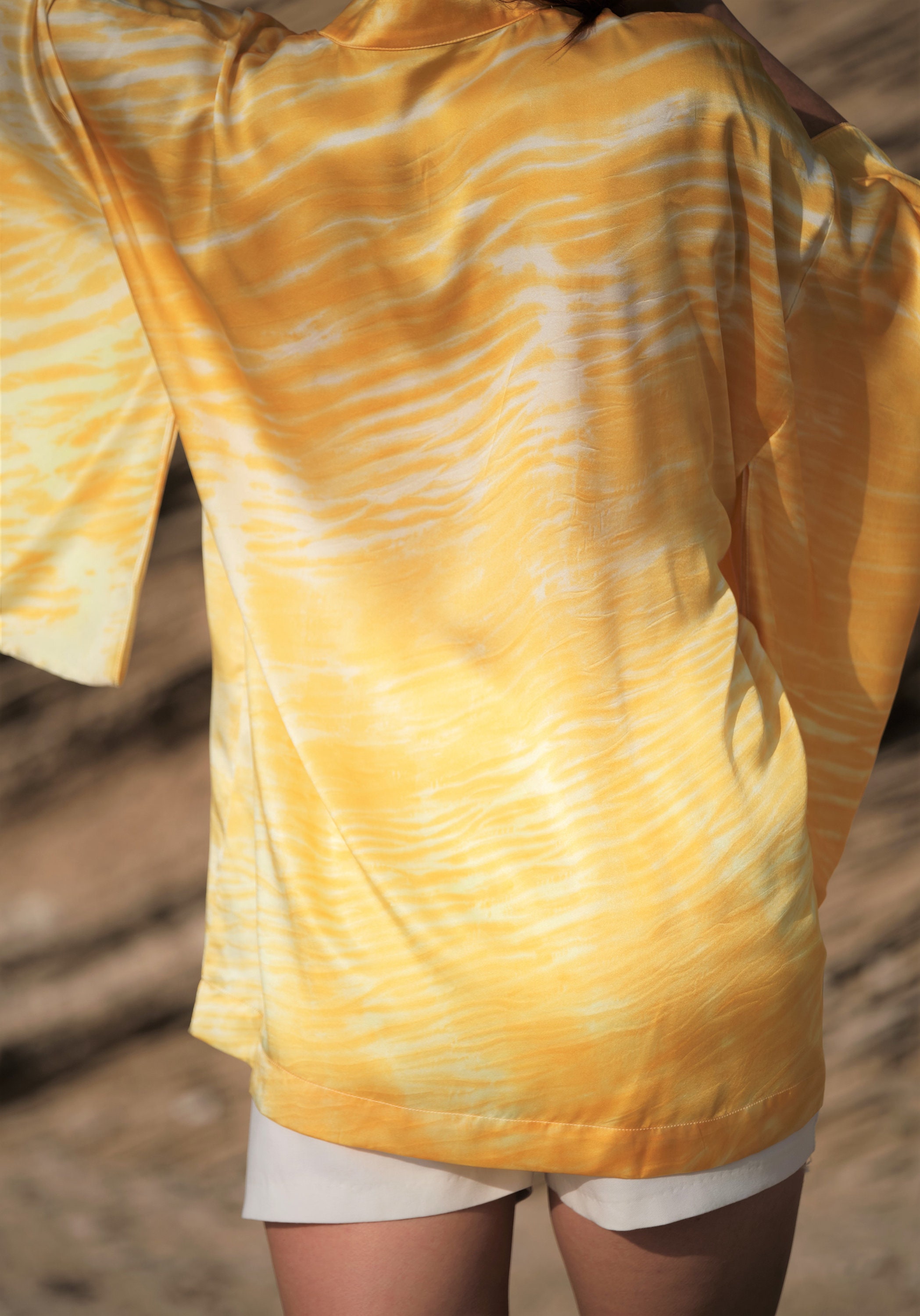 Yellow Silk Kimono Hand Tie Dye Haori Jacket Beach Boho Robe Wedding ...