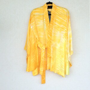 Yellow Silk Kimono Hand Tie Dye Haori Jacket Beach Boho Robe Wedding ...