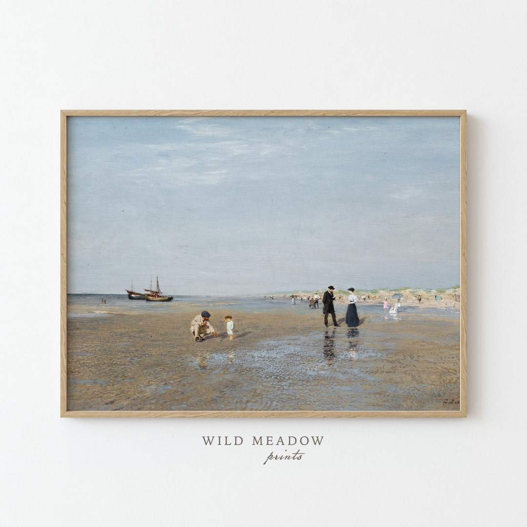 Beach Painting, Vintage Beach Print, Beach Wall Art, Sea Landscape Wall ...