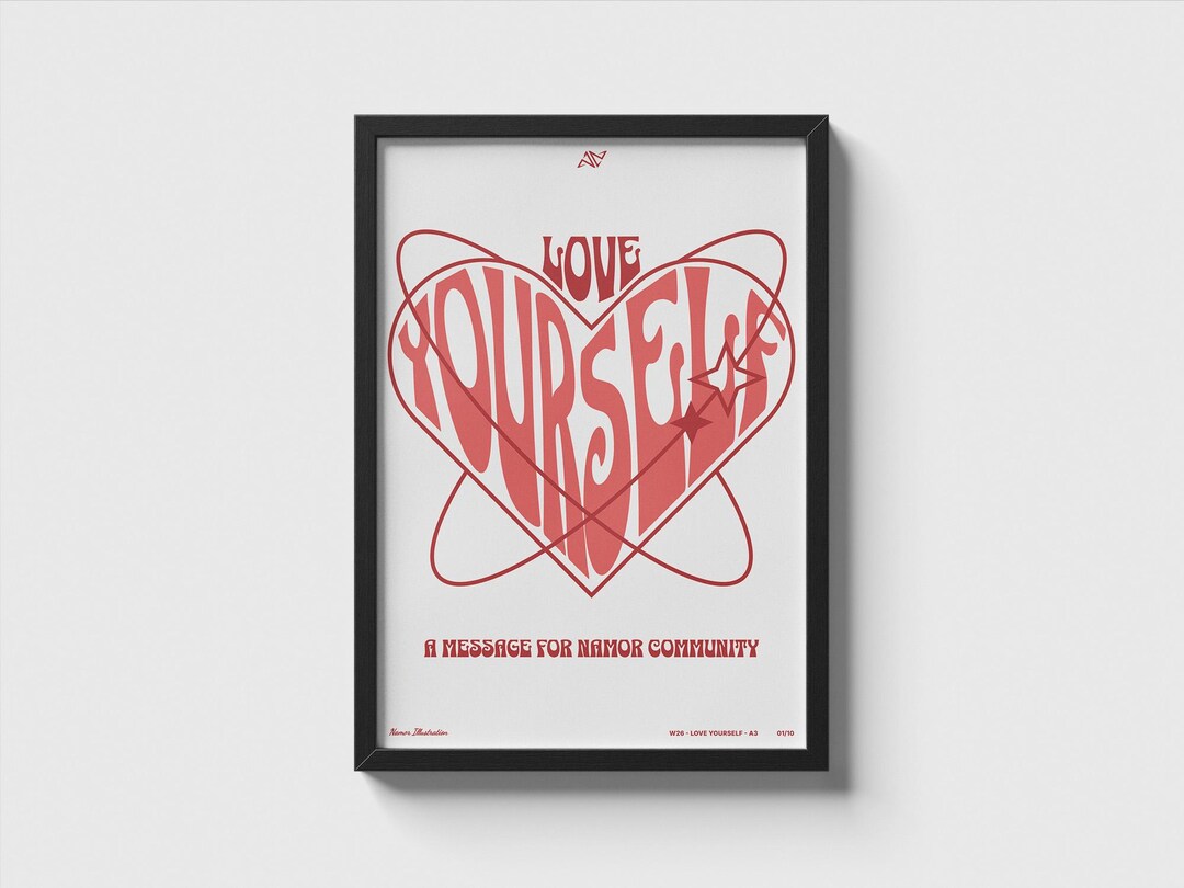 Love Yourself White Visual Poster - Heart Typography Print About ...