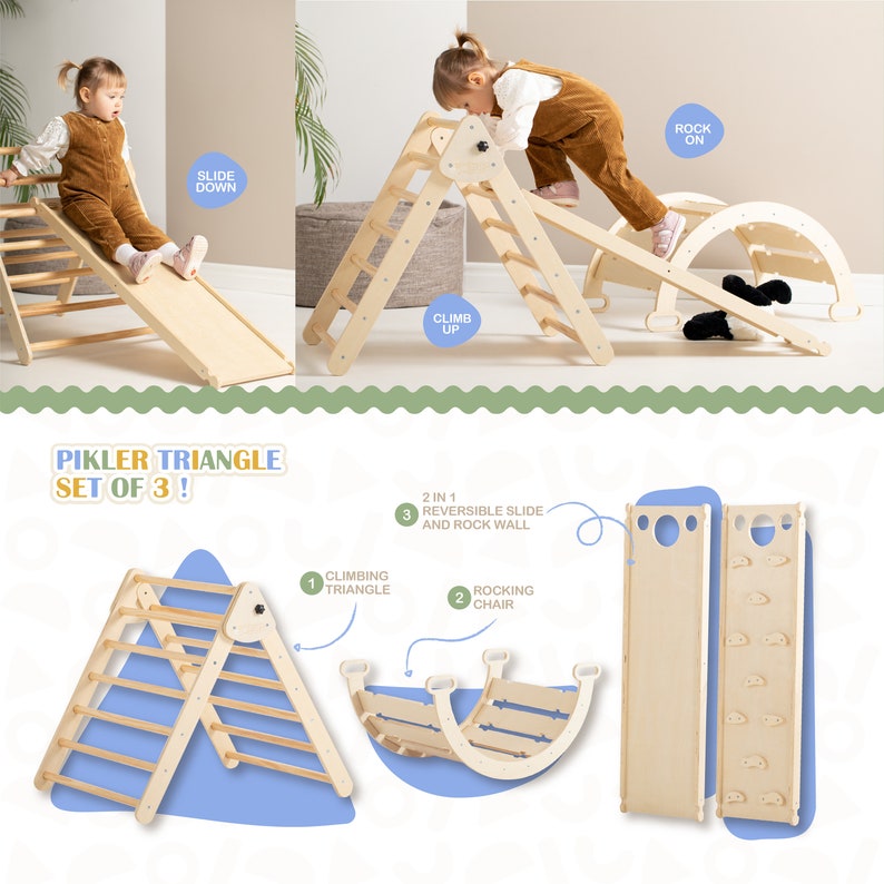 Pikler Triangle, Pikler Arch, Climbing Set of 3 Items, Indoor ...