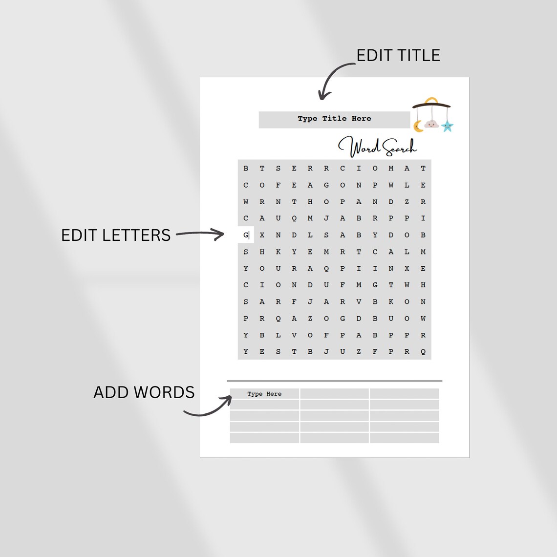 Custom Word Puzzle - Instant Digital Download - Word Search Template ...