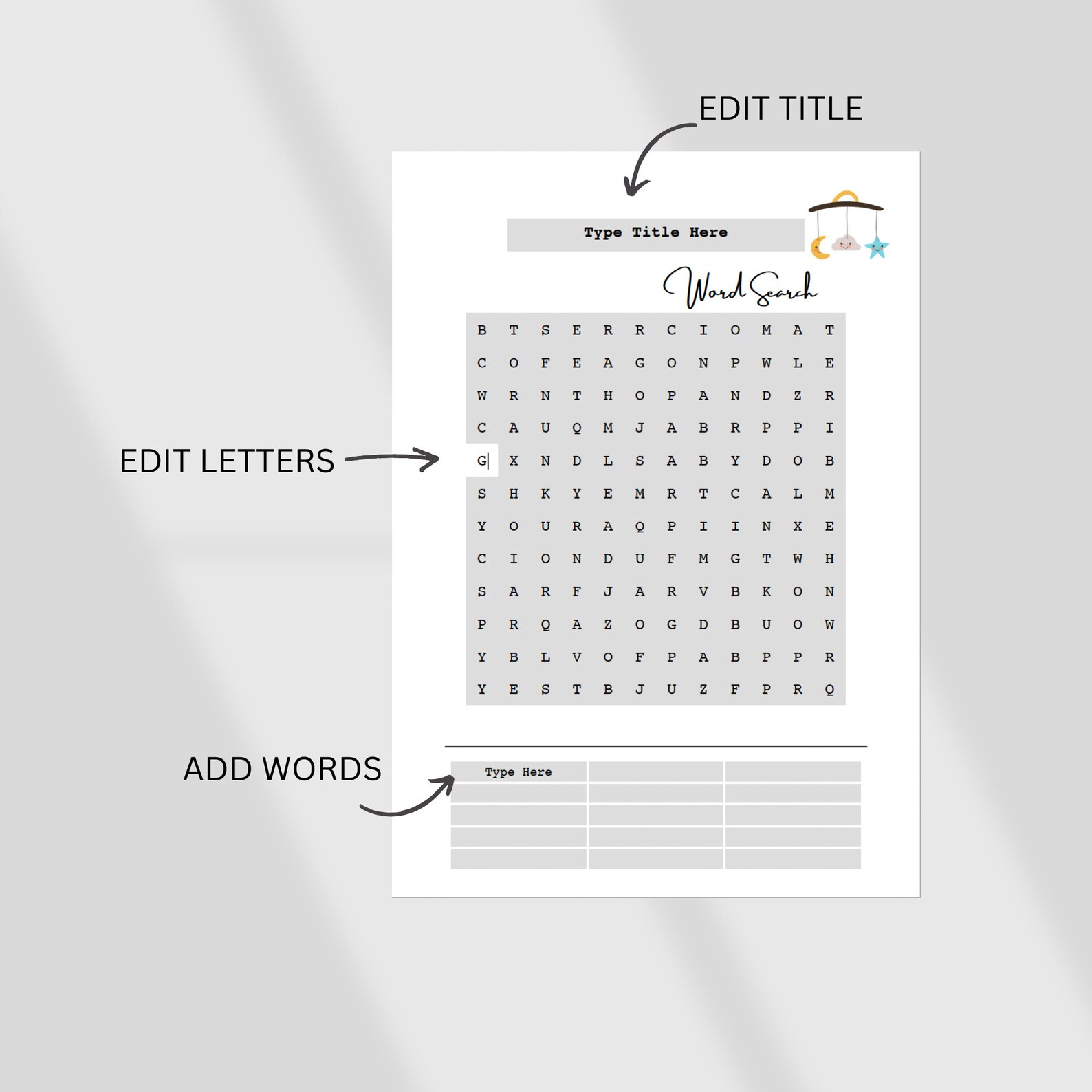 Custom Word Puzzle - Instant Digital Download - Word Search Template ...