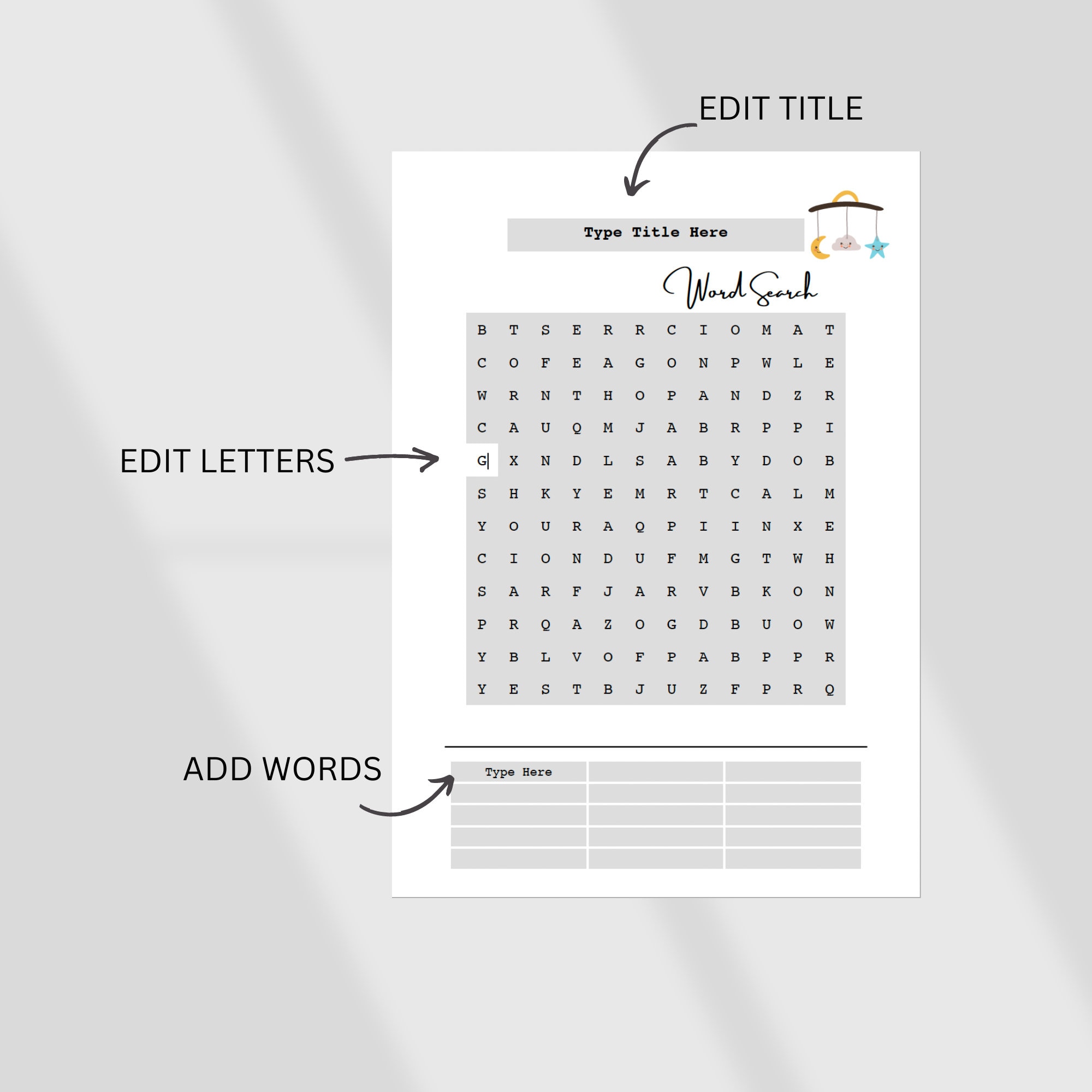 Custom Word Puzzle - Instant Digital Download - Word Search Template ...