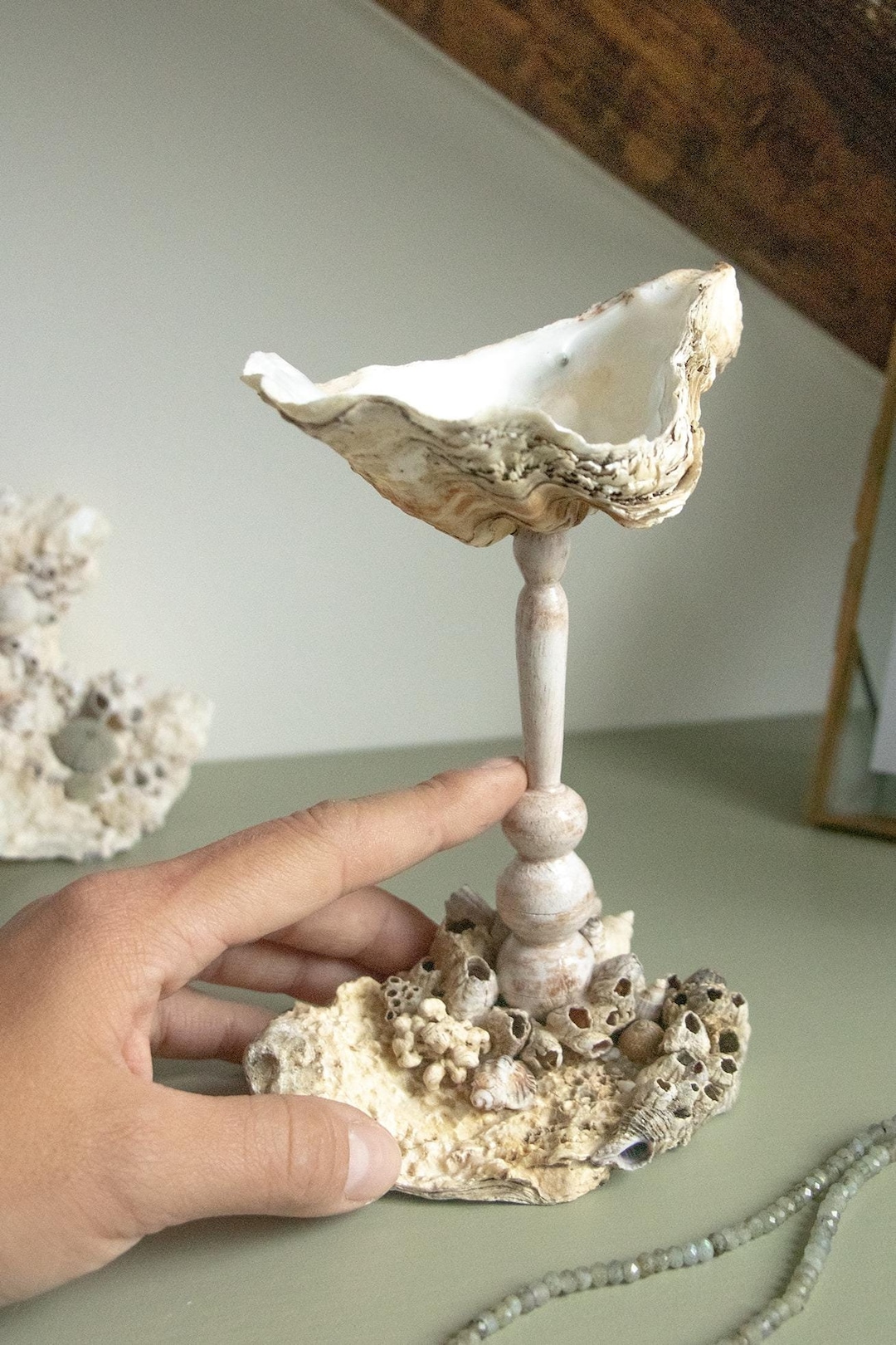 Oyster Shell Jewelry Stand, Ocean Candle Holder, Unique Marine ...