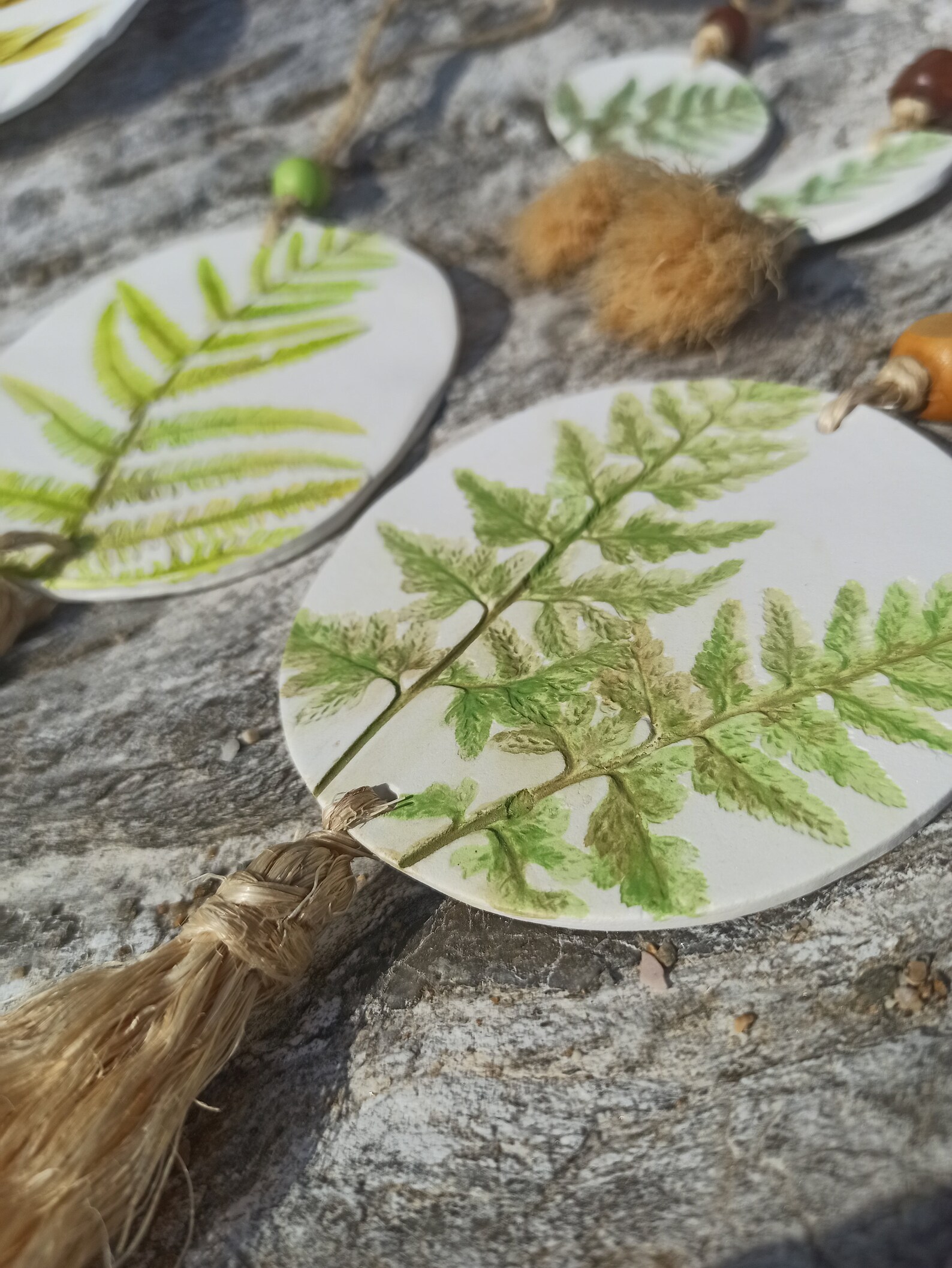 Botanical Imprint in Self-hardening Clay With Paint. Gift, Decor. Fern ...
