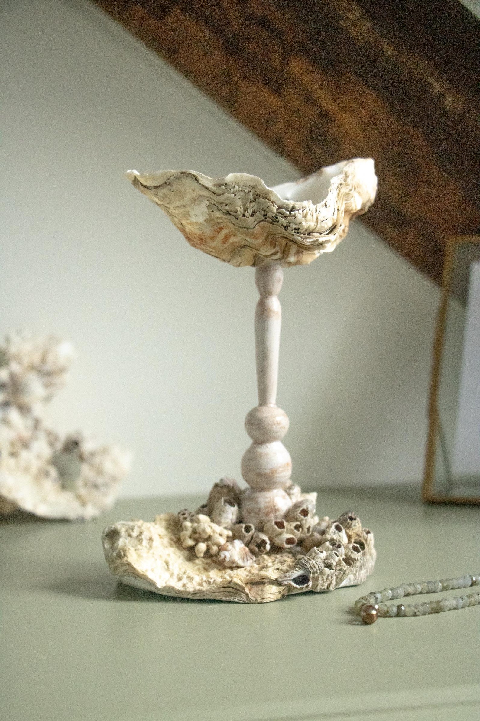 Oyster Shell Jewelry Stand, Ocean Candle Holder, Unique Marine ...