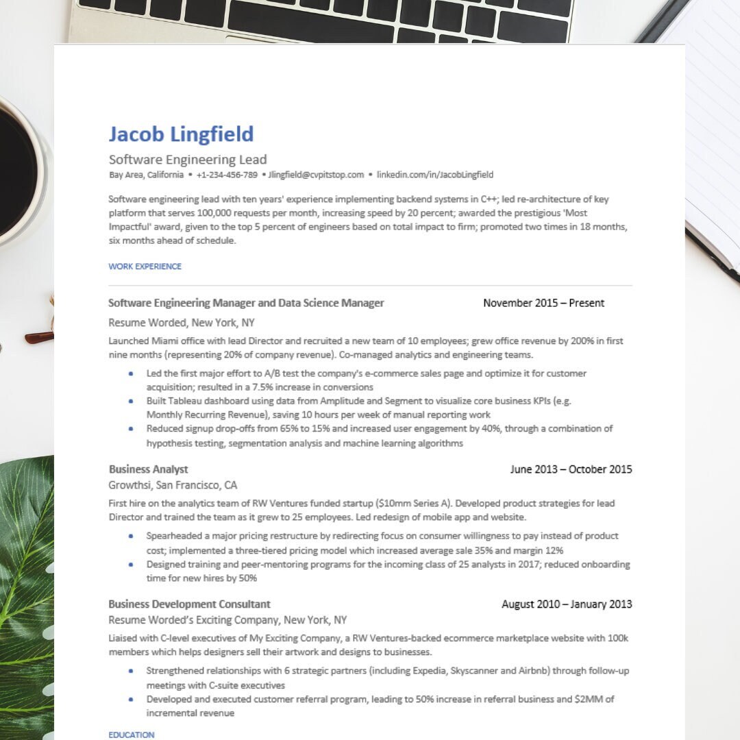 Professional CV Template, ATS Compliant, Modern and Simplistic ...