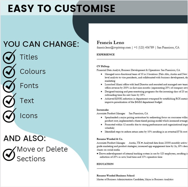 Professional CV Template, ATS Compliant, Modern and Simplistic ...
