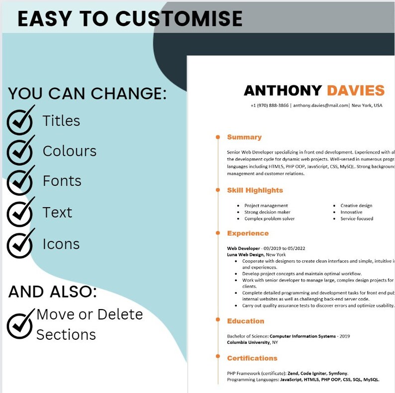 Professional CV Template, ATS Compliant, Modern and Simplistic ...