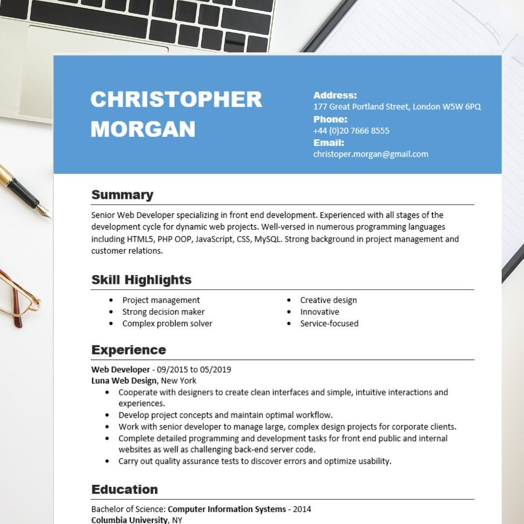 Professional CV Template, ATS Compliant, Modern and Simplistic ...