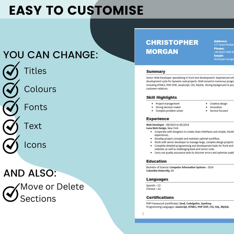 Professional CV Template, ATS Compliant, Modern and Simplistic ...