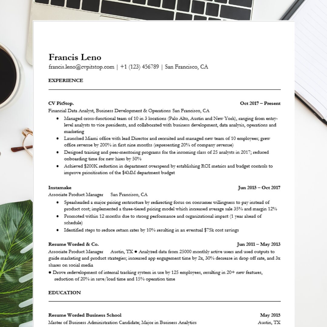 Professional CV Template, ATS Compliant, Modern and Simplistic ...