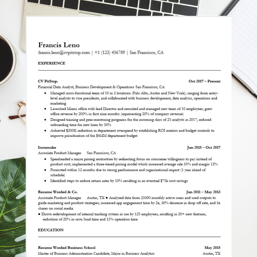 Professional CV Template, ATS Compliant, Modern and Simplistic ...