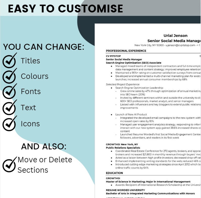 Professional CV Template, ATS Compliant, Modern and Simplistic ...