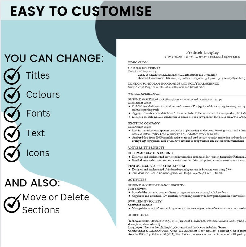 Professional CV Template, ATS Compliant, Modern and Simplistic ...