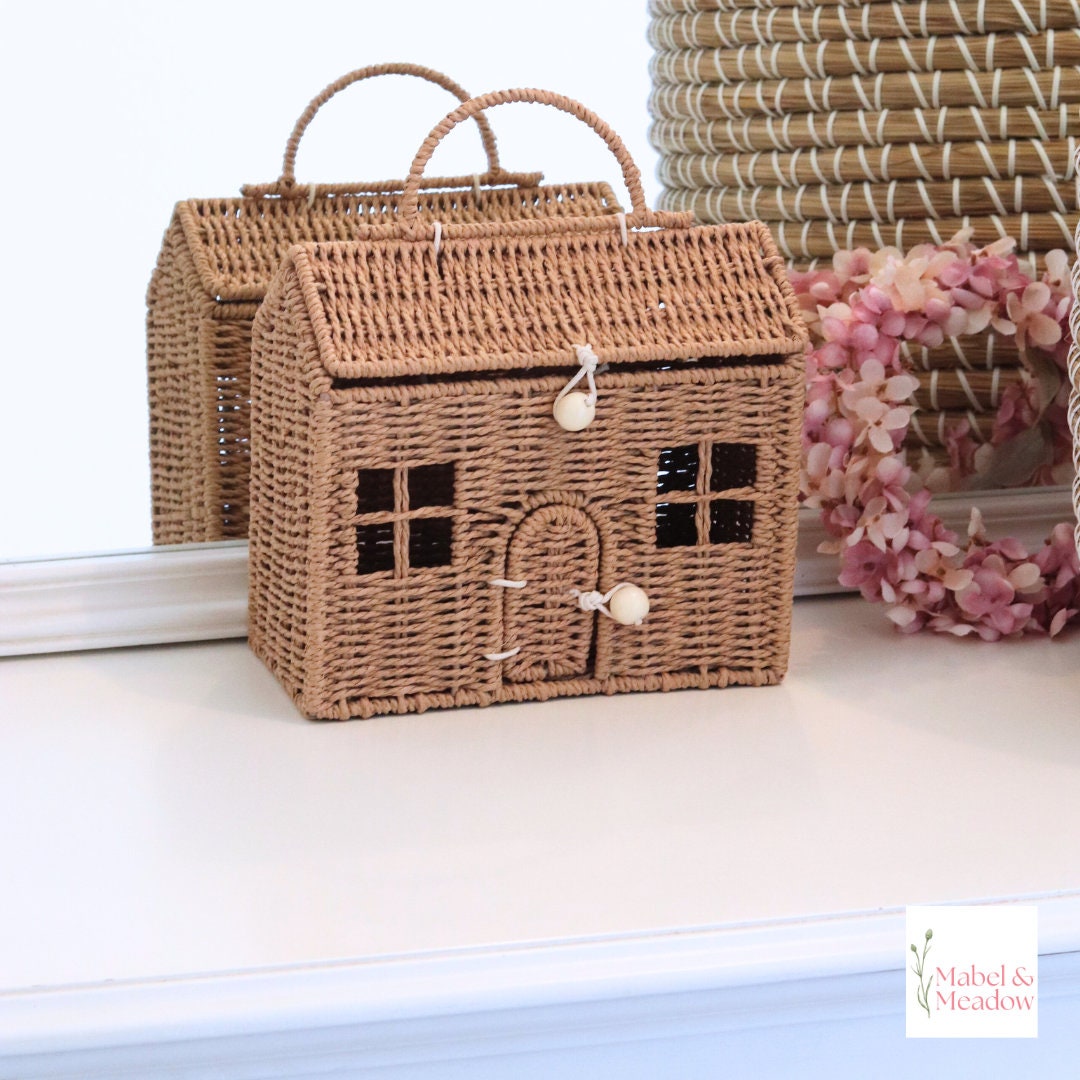 Woven Wicker House Basket, Nursery Decor, Children's Rattan Basket ...