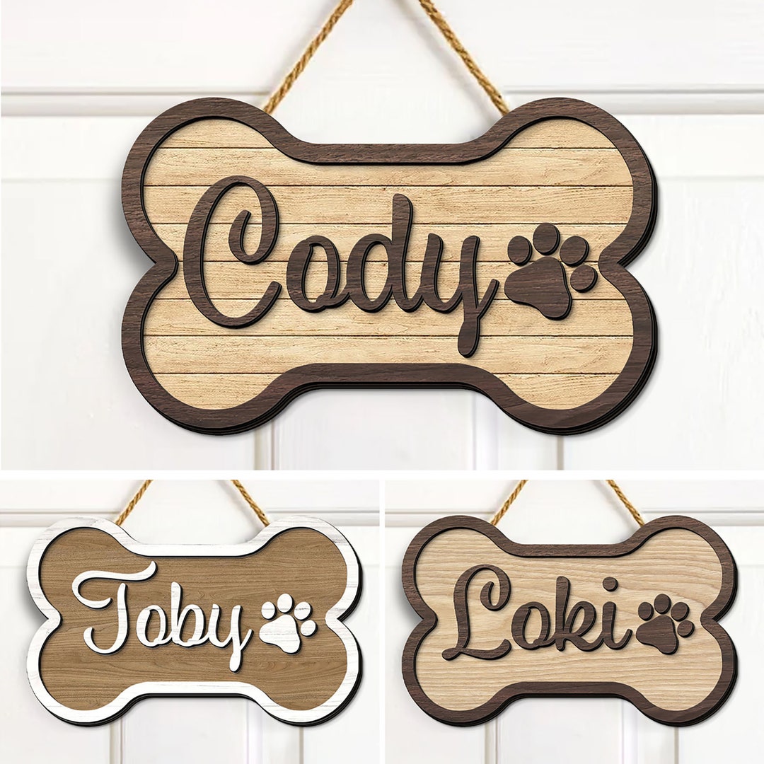 Personalized Wooden Dog Name Tag, 3D Custom Pet Name Tag, Dog Room Sign ...