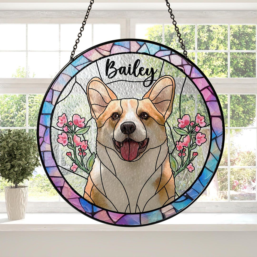 Custom Pet Portrait Stained Glass Suncatcher, Pet Memorial Gift Custom ...