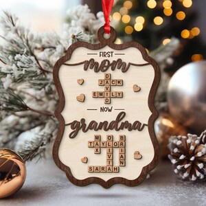 Custom Grandma Puzzle Art Ornament, First Mom Now Grandma, Crossword ...