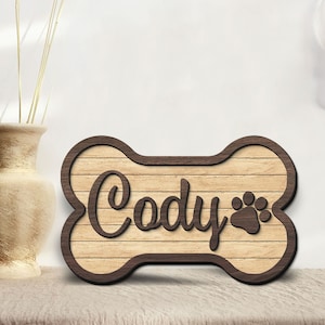 Personalized Wooden Dog Name Tag, 3D Custom Pet Name Tag, Dog Room Sign ...