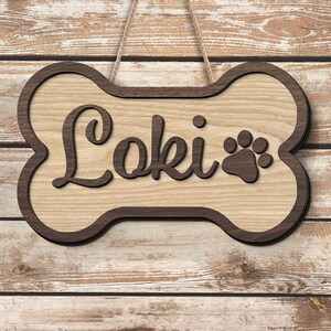 Personalized Wooden Dog Name Tag, 3D Custom Pet Name Tag, Dog Room Sign ...