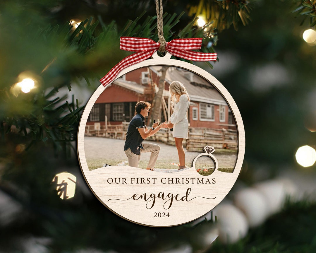 Our First Christmas Engaged Ornament, Custom Enaged Photo Ornament ...