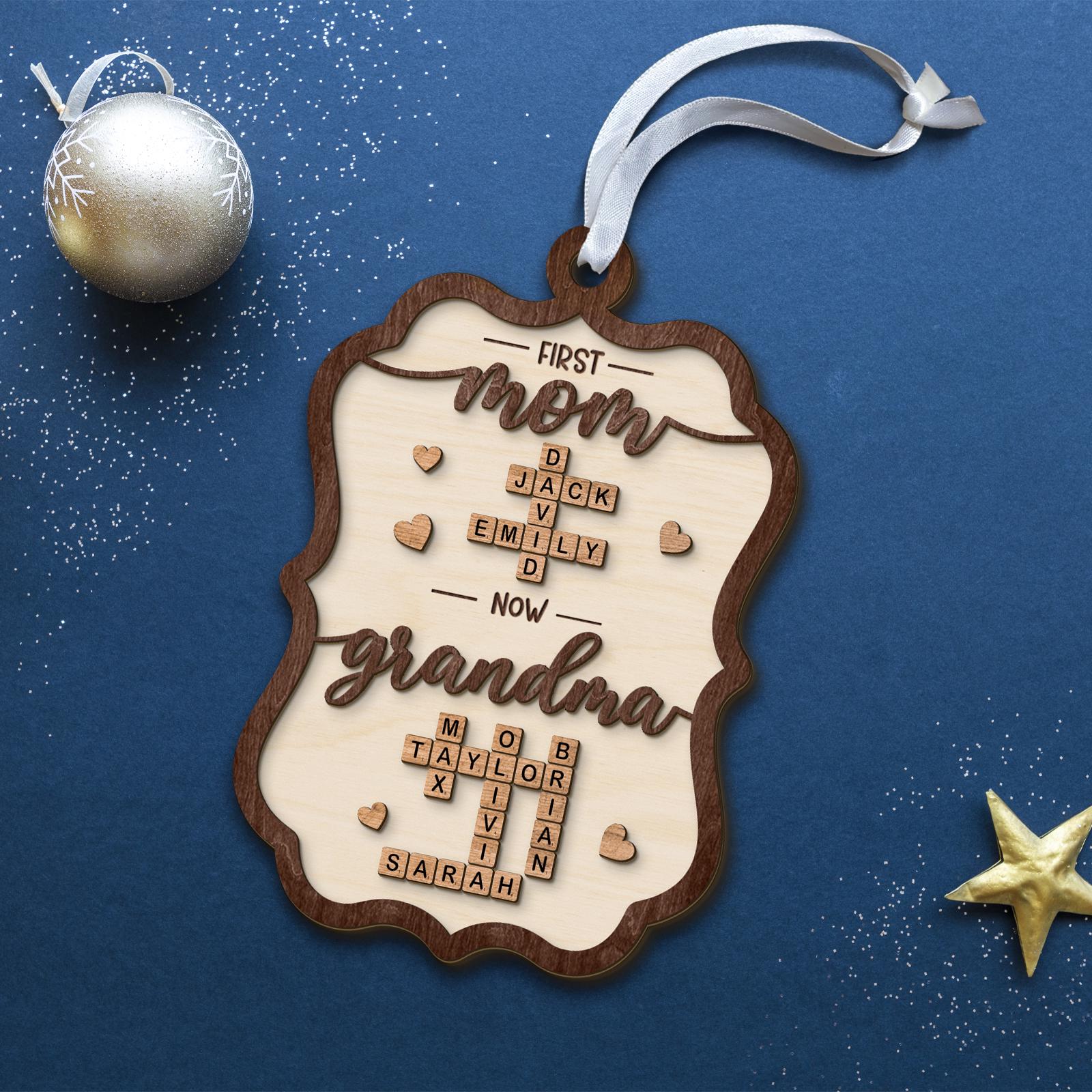 Custom Grandma Puzzle Art Ornament, First Mom Now Grandma, Crossword ...
