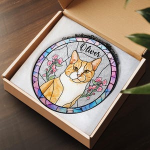 Custom Cat Portrait Stained Glass Suncatcher, Custom Pet Portrait From ...