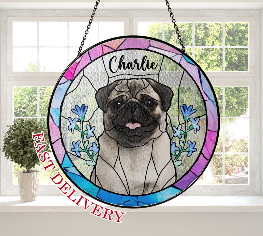 Custom Pet Portrait Stained Glass Suncatcher, Pet Memorial Gift Custom ...